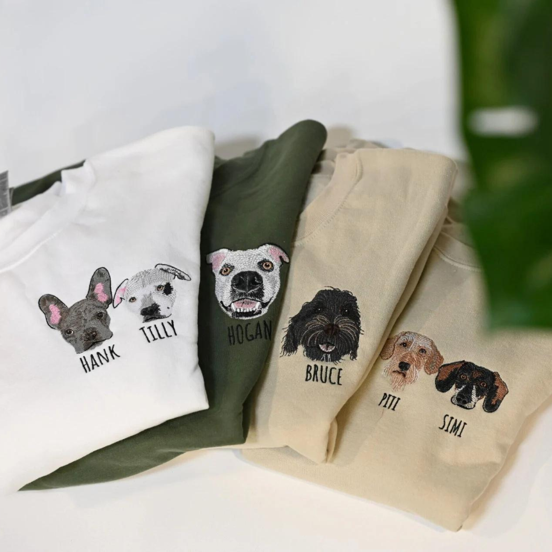 Custom Embroidered Pet Portrait Sweatshirt, Unisex – Pet Creativo